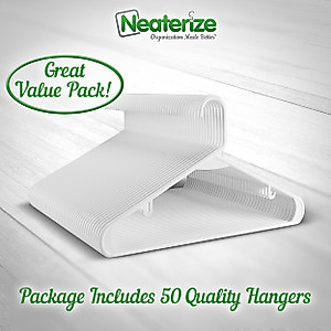 Neaterize Clothes Hangers 50 Pack White - Plastic Hangers - Ganchos Colgar Ropa