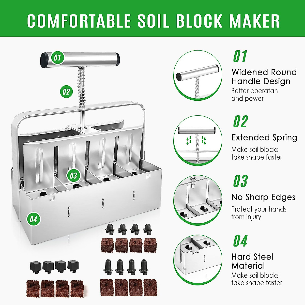Soil Blocker, 8 Cell Soil Blocker for Seed Starting, 2 inch Manual Soil ...