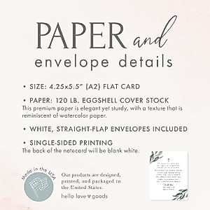 Hello Love Goods Greenery Funeral Thank You Cards with Cross, Personalized Sympathy Acknowledgement Cards with Envelopes, 4.25x5.5 Flat Notecards