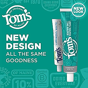Tom's of Maine Natural Luminous White Toothpaste with Fluoride, Clean Mint, 4.7 oz. (Packaging May Vary)