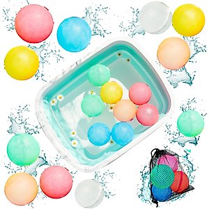 JUNIORE Reusable Water Balloons, Easy Quick Fill & Self-Sealing Water Bombs, Latex-Free Soft Silicone Water Splash Ball, Outdoor Water Fight, Refillable Magnetic Balls, Water Summer Pool Party (8)