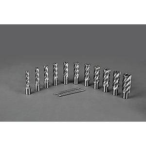 Annular Cutter Set 13 pcs JESTUOUS 3/4 Inch Weldon Shank 2 Cutting Depth and Cutting Diameter from 7/16 to 1-1/16 for Drill Press HSS Standard Kit Two Flat with 2 Pilot Pins