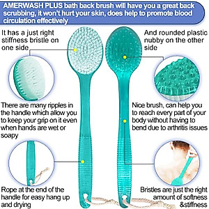 AMERWASH PLUS Back Brush for Shower, 14-inch Long Handle Medium Stiff Bristles Bath Scrubber for Men Women Body Exfoliating and Brushing - 2 Packs Blue