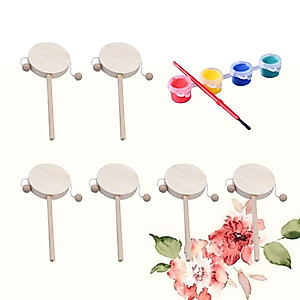 Exceart 8Pcs Unfinshed Wood Toys Wooden Rattle Toy Rattle Drum Toy DIY Painting Craft with Pigment and Pen for Kids Girl Child