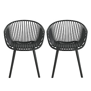 Christopher Knight Home Modern Accent Chair–Black Outdoor Patio Chairs Set of 2 – Lounge Chairs for Balcony or Garden – Weave Design – Stylish and Comfortable Seating for Backyard or Terrace