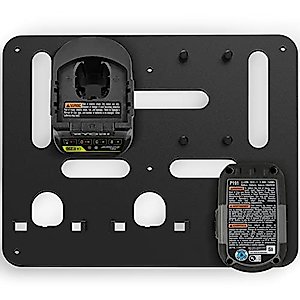 Riuog Battery Holder for Ryobi,Black Metal Wall Mount Bracket for Ryobi 18V Battery and Ryobi P118B Charger,3 Battery Holder and 2 Charger Holder for Tool Room and Garage