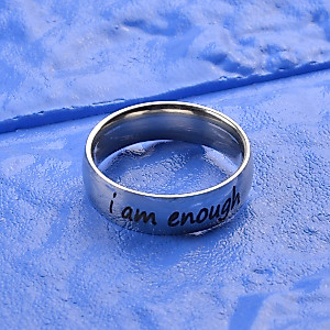 Cozylkx I Am Enough Stainless Steel Reminder Statement Ring Inspirational Jewelry Graduation Gift for Women Teen Girls,Size 5