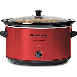 Elite Gourmet MST-900RXT Electric Ceramic XL Jumbo Slow Cooker, Adjustable Temp, Entrees, Sauces, Stews & Dips, Dishwasher Safe Glass Lid & Crock, 8.5 Quart, Metallic Red