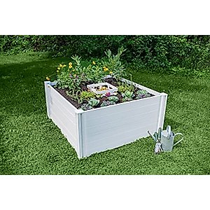 Vita Classic 4 Foot x 4 Foot x 22 inch Keyhole Garden Bed with Composting Basket, White, PVC, BPA and Pthalate Free, VT17101