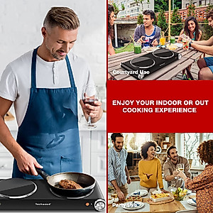 Hot Plate, Techwood 1800W Dual Electric Stove, Countertop Stove Double Burner for Cooking, Infrared Ceramic Hot Plates Double Cooktop, Brushed Stainless Steel Easy to Clean Upgraded Version, Black