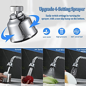 Sink Faucet Sprayer Attachment, Upgrade 4 Mode Adjustable Kitchen Faucet Head, Movable Kitchen Tap Head 360° Rotatable with Extension Hose, Anti-Splash Sink Sprayer Facuet Nozzle Head Water Saving