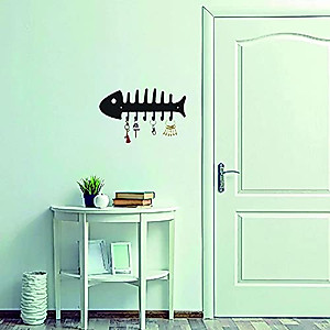 CREATCABIN Fishbone Key Holder Hanger Towel Rack Organizer with 6 Hooks Wall Mounted Decorative for Wall Bathroom Kitchen Entryway Door Including Screws and Anchors 10.6" x 3.9"