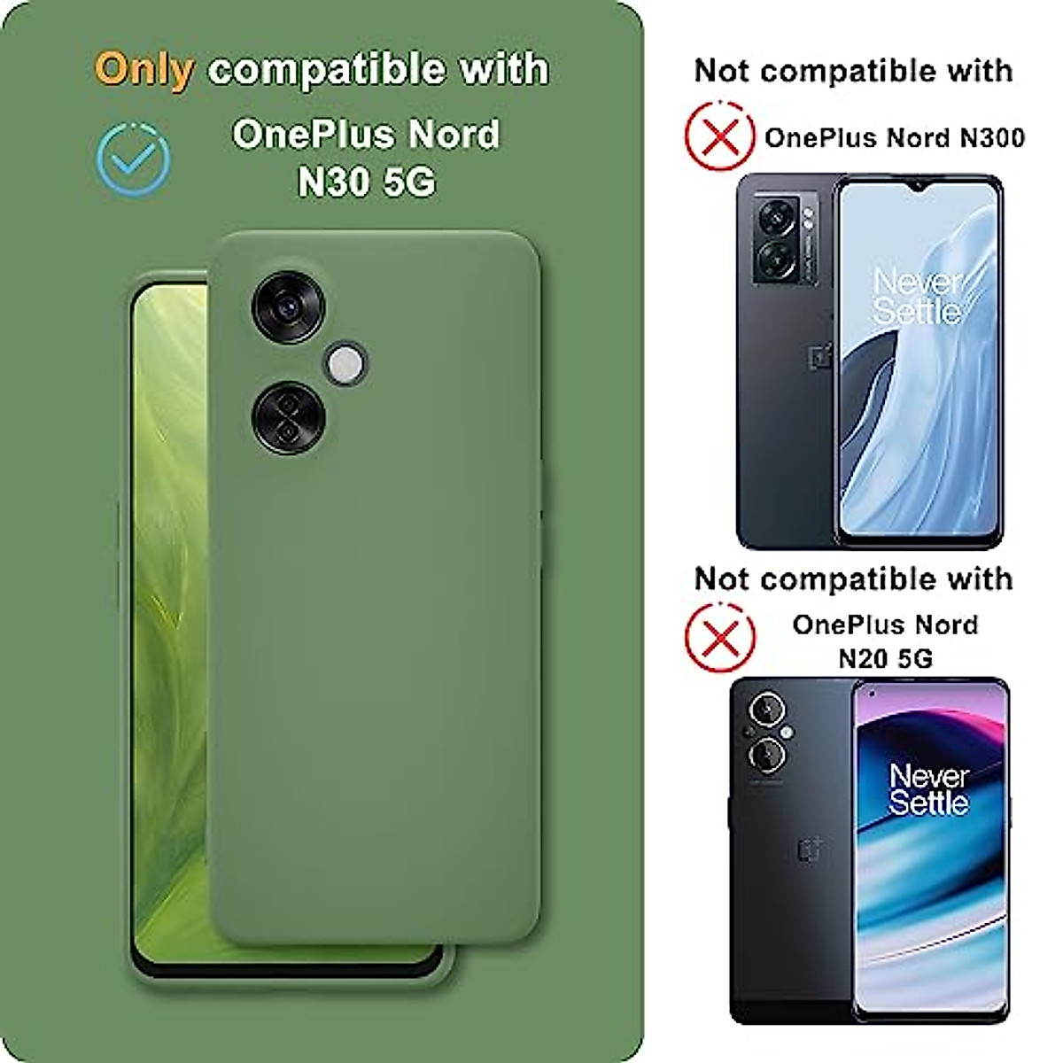YENAPOON for OnePlus Nord N30 5G Case and 1 Pack Tempered Glass Screen Protector, Slim Liquid Silicone Shockproof Protective Case - Mint Green