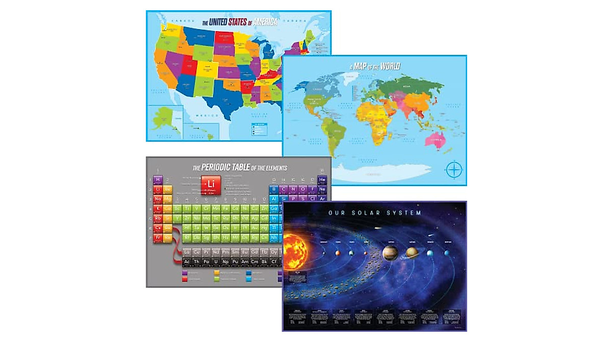 Educational Wall Posters for Kids - Maps & Solar System