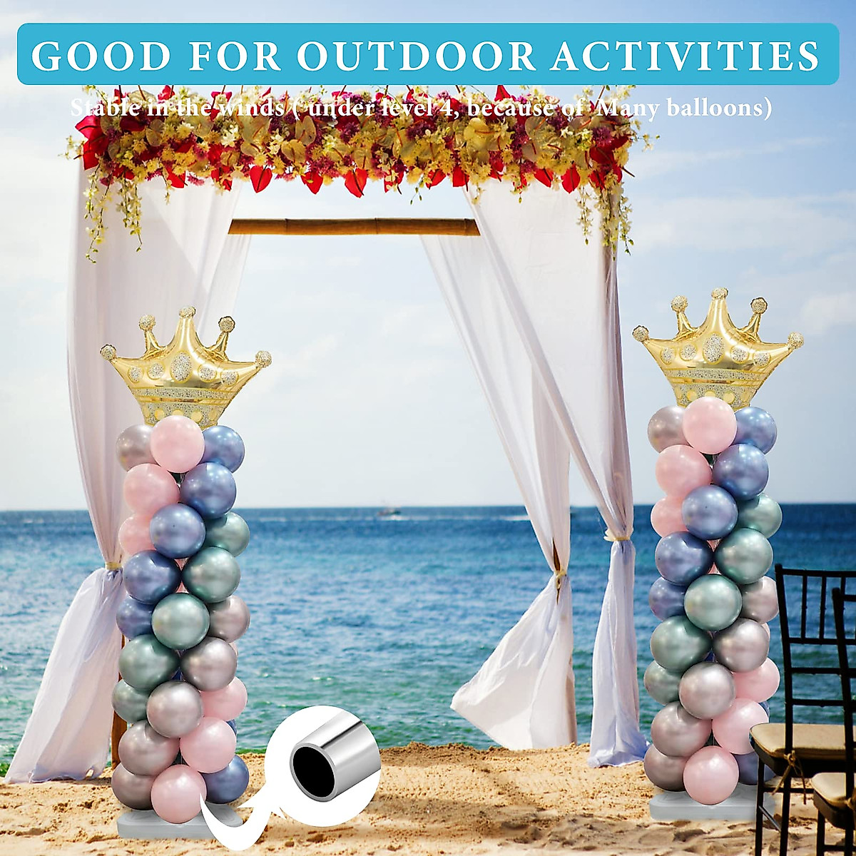 SOFTTIME Balloon Column Stand Kit Set of 2, Heavy Duty Balloon Stand Kit for Floor with Metal Balloon Poles, Balloon Tower Stand Kit with Base for Party Decoration (Balloon Tower Stand Kit with Base)