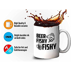 Fisher Coffee Mug 11oz White - Beer Fishy Fishy - Fisherman Funny Witty Fish River Fishing Lures Flounder Net Alcoholic Lover