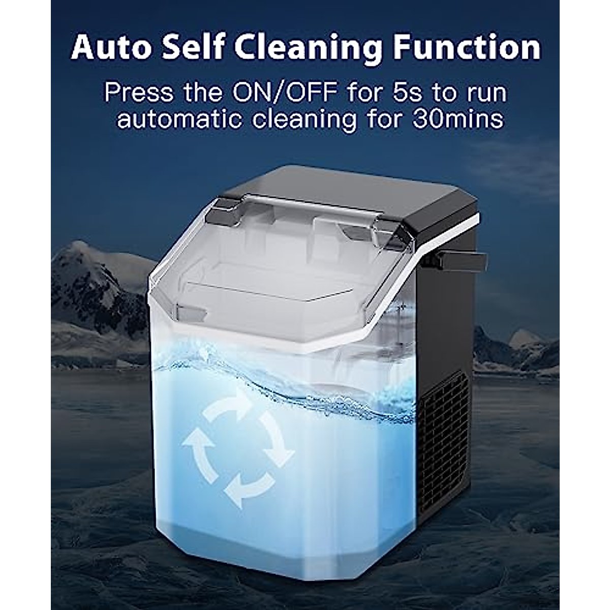 Joy Pebble Ice Maker Countertop, 10,000pcs/33lbs/Day Pebble Ice, Portable Nugget Ice Maker Machine with Handle, Self-Cleaning, Ice Scoop and Basket, Handheld Ice Maker for Kitchen/Home/Office/Party