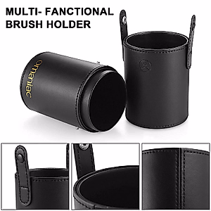 OMANIAC Makeup Brush Set Professional, 12 Pearlescent Wood Handle Makeup Brushes, Premium Cruelty-Free Synthetic Fiber Hair, Travel Make up Brushes Set with Case (Black).