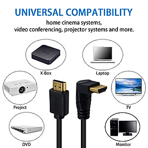 Poyiccot HDMI 2.0 Cable 2 Feet, 4K@60Hz HDMI to HDMI Cable, 90 Degree HDMI Male to Male Cable 18Gbps High Speed HDMI 2.0 Cable Gold-Plated Upward Angle HDMI Connector Cable (M/M Up)