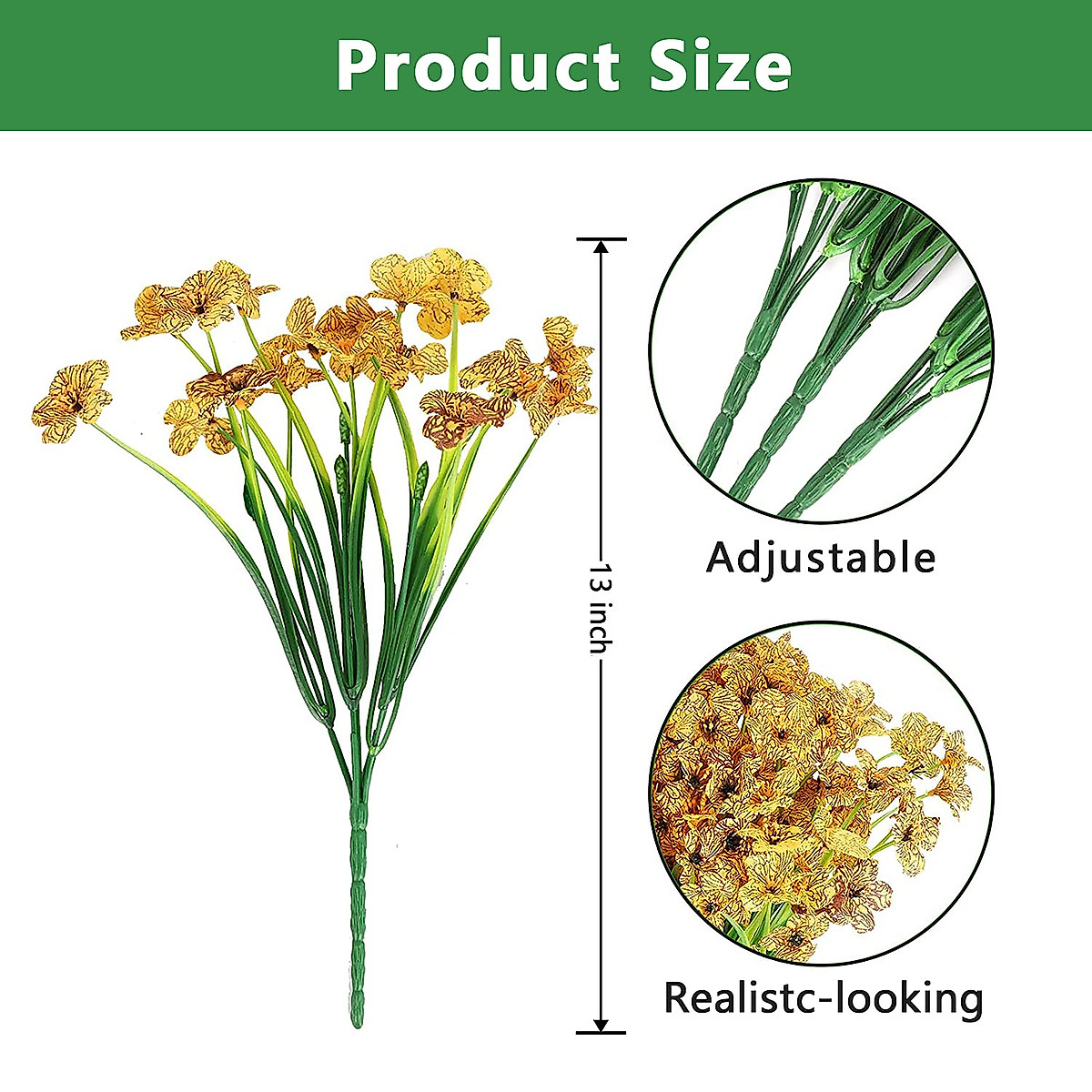 Vebroert Artificial Flowers, 12 Bundles Outdoor Fake Flowers UV Resistant Silk Flowers Greenery Decor, No Fade Plastic Faux Plants for Window Boxes Garden Porch Wedding Decoration, Yellow