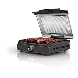 Ninja GR100 Sizzle Smokeless Indoor Grill with Nonstick Grill Plate, Dishwasher-Safe Removable Mesh Lid, 500F Max Heat, Even Edge-to-Edge Cooking, Black (Renewed)