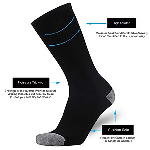 ONKE Cotton Cushion Crew Socks for Men Women Athletics All Seasons Thick Warm Heavy Duty Work Boots Moisture Wicking Control(Black XL)