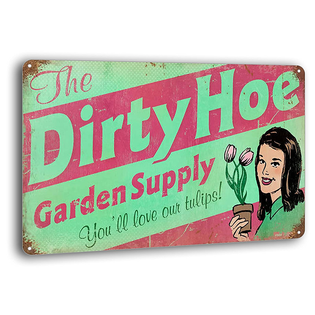 Kexle Tin Sign Personalized Wall Decor Retro Dirty Hoe Garden Sign, Vintage Cafe Coffee & Bar,12 x 8 Inches Metal Signs