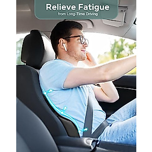 SEG Direct Lumbar Support Pillow, Ergonomic Back Support for Driving Fatigue Back Pain Relief, Memory Foam with Leather Cover Adjustable Strap, for Car Seat Home Office Wheel Chair