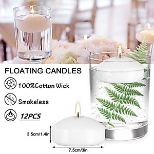 12 Floating Candles, Smoke-Free and odorless, Burning continuously for 8-10 Hours, White, 3-inch Floating Candles, Suitable for Valentine's Day, Weddings, Holidays, Home Decoration
