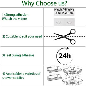 STARICH Shower Caddy Adhesive Replacement Stickers Sticker Shelf Basket Strips Suction Hooks Large Strong Hook for Bathroom Storage Corner Transparent Shelves Wall Mount 2 Hooks 6 1/2"