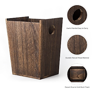 ETELI Wood Trash Can Wastebasket Small Rectangular Farmhouse Rustic Garbage Bin with Handles for Bedroom, Bathroom, Kitchen, Office, Brown