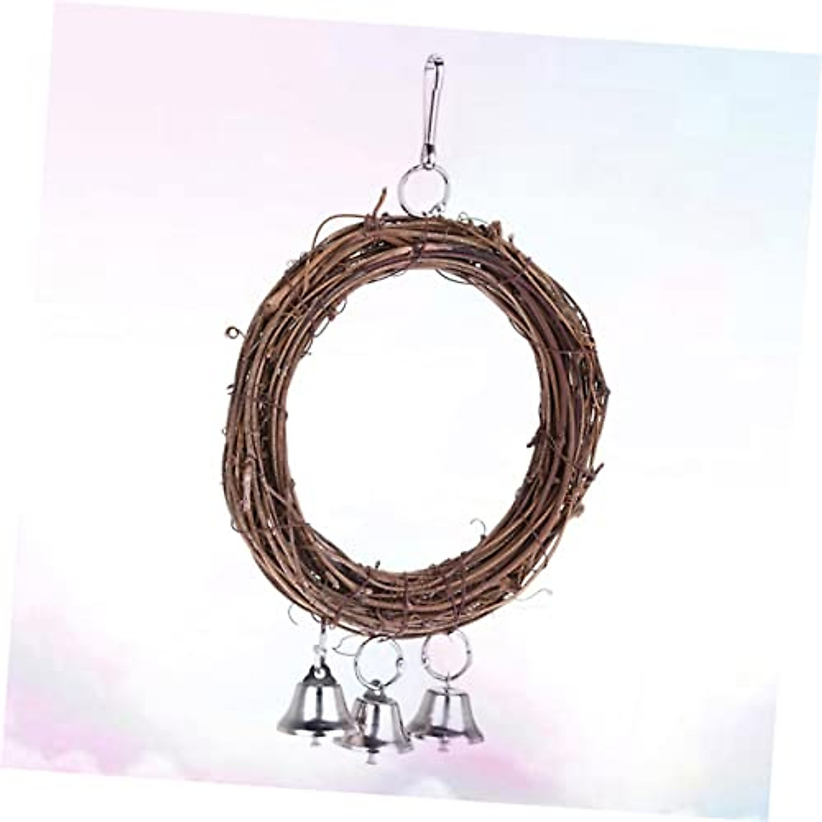 Bird Bite Toy Color Swing Random Bells Pet Bird Bell Wooden Rattan Toy with Circle Perch for Parrot Parrot Toys