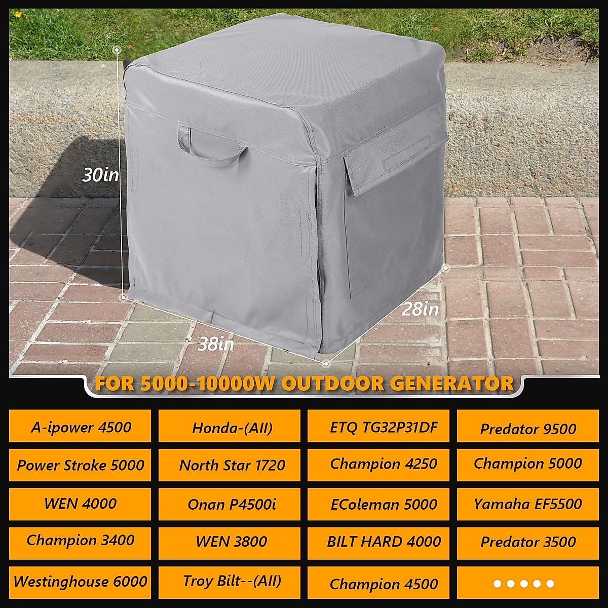Discover Patios Generator Cover Thicken Heavy Duty Waterproof 600D Polyester,Snow/UV/Wind Proof Generator Cover,38”Lx28”Wx30”H,Gray (38*28*30)