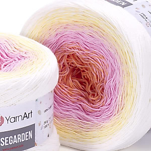 Yarn Art Flowers Rosegarden 100% Cotton 250gr 8.80 oz 1094yds Multicolor Cotton Yarn Rainbow Crochet Yarn Spring Summer (302)