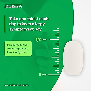 ValuMeds 24-Hour Allergy Medicine (300-Count) Antihistamine for Pollen, Hay Fever, Dry, Itchy Eyes, Allergies | Cetirizine HCl 10mg Caplets, Compare to Zyrtec