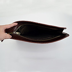 Mily Fashion Crocodile Pattern Oversize Leather Envelope Clutch Ladies Portfolio Evening Handbag Brown