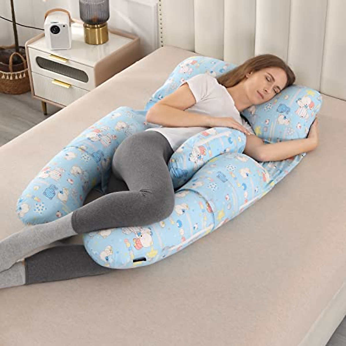 BeytBuy Pillows Cooling Pregnancy Pillow for Quality Sleep Full Body Multi Functioning Maternity Pillow with Removable Cooling Cover Cover (Baby Bear Blue)