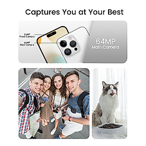 ExAchat A14 Pro Max 5G Phone Unlocked, Android 13 Phone Unlocked 6GB+128GB 6.82" FHD+ Display 120HzD 64MP Camera 6800mAh Dual SIM 5G Smartphone GPS/Fingerprint/Face ID (White)