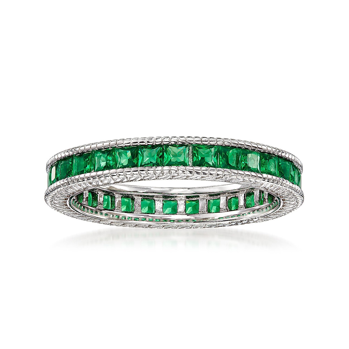 Ross-Simons 1.50 ct. t.w. Simulated Emerald Eternity Band in Sterling Silver. Size 7