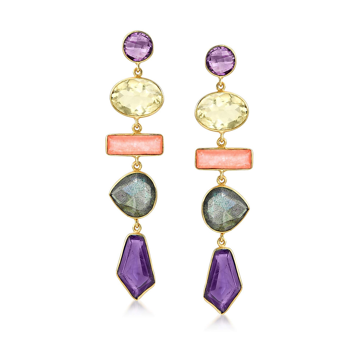 Ross-Simons 29.00 ct. t.w. Multi-Gemstone Drop Earrings in 18kt Gold Over Sterling