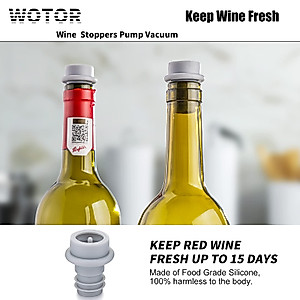 WOTOR Wine Saver Pump with 4 Vacuum Stoppers, Wine Stopper, Wine Preserver, Reusable Bottle Sealer Keeps Wine Fresh, White (Wine Pump + 4 stoppers)