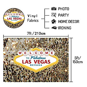 Welcome to Las Vegas Party Photography Backdrops 7x5ft Fabulous Casino Poker Movie Themed Photo Background Vintage Costume Dress-up Birthday Prom Ceremony Baby Shower Banner Supplies Props Vinyl