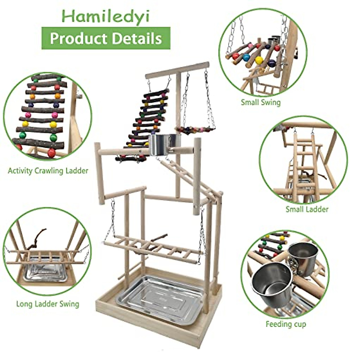 Hamiledyi Large Bird Playground 4 Layers Pet Parrot Playstand Gym Perch Wood Playpen for Parakeets Lovebirds Conure Cockatiel Cockatoos Finch Budgies or Other Small and Medium-Sized Birds