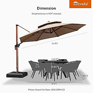 PURPLE LEAF 11 Feet Double Top Deluxe Wood Pattern Round Patio Umbrella Offset Hanging Umbrella Cantilever Umbrella Outdoor Market Umbrella Garden Umbrella, Heather Beige