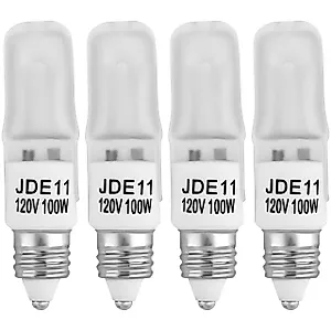 4-Pack JDE11 120V 100W Frosted Halogen JDE11 100W Bulb Warm White 100 Watt T4 E11 Bulb Frosted JD E11 T4 100W for Chandeliers, Pendants, Table Lamps, Cabinet Lighting, Mini-Candelabra Base T4 Bulb