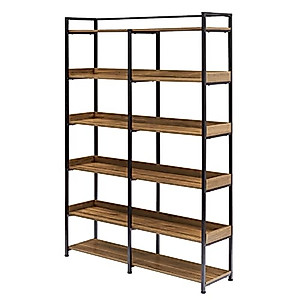 MENGK 70.8 Inch Tall Bookshelf MDF Boards Stainless Steel Frame, 6-Tier Shelves with Back&Side Panel, Adjustable Foot Pads, Brown