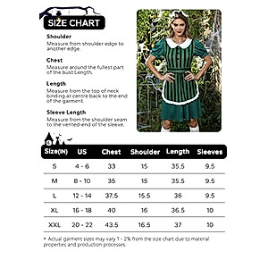 Halloween Women's Maid Apron Castmember Cosplay Costume Puff Sleeve Haunted Masion Ghost Party Dress Green S