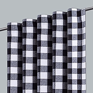 Black White Cotton Curtains, Back Tab Farmhouse Cotton check Curtain 50x72 Inch, Tab Top Bathroom Window Treatment Décor Panel For Kitchen Nursery Livingroom Bed Room Gingham Check Curtains -2 Panels