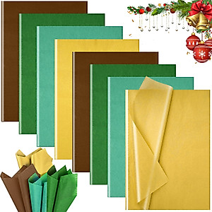 Bolsome 100 Sheets 20 * 14 Inches Christmas Color Tissue Paper, 4 Colors, Brown Gold Green Tissue Paper for Gift Bags, Assorted Tissue Paper for Birthday Winter Holidays Xmas Gift Wrapping DIY Craft