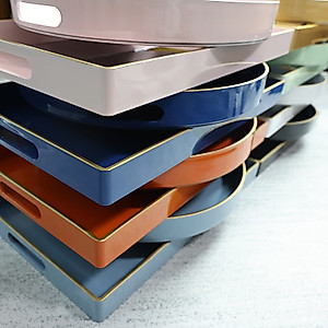 Spsyrine Round Pink Decorative Tray, 13" Plastic Serving Table Tray with Handles for Breakfast, Round Modern Ottoman Tray for Coffee Table, Bathroom, Kitchen, Living Room